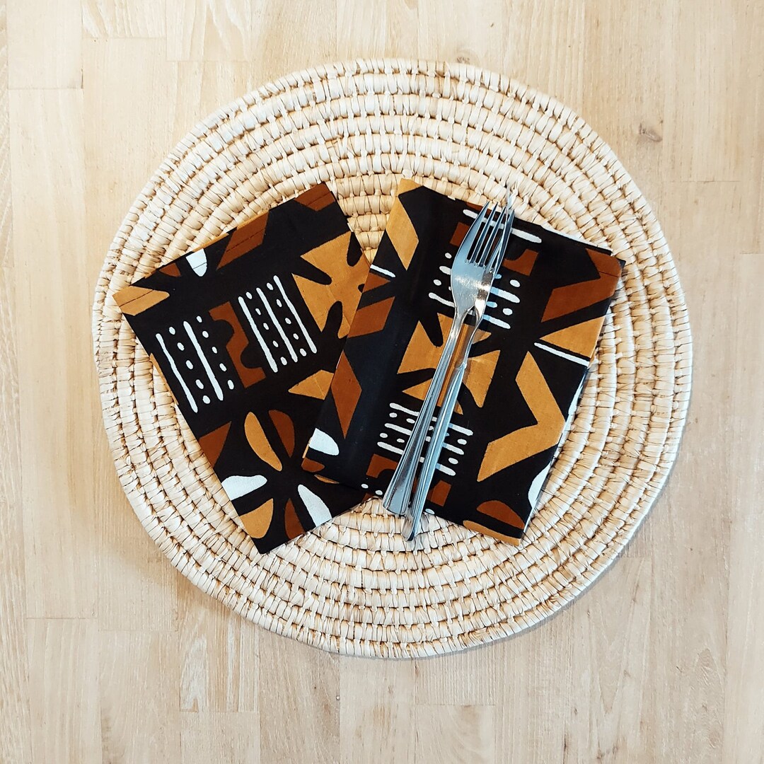 Set of 4 | 8 Napkins | 35x35cm | Handmade Bogolan Print | 100% Cotton ...