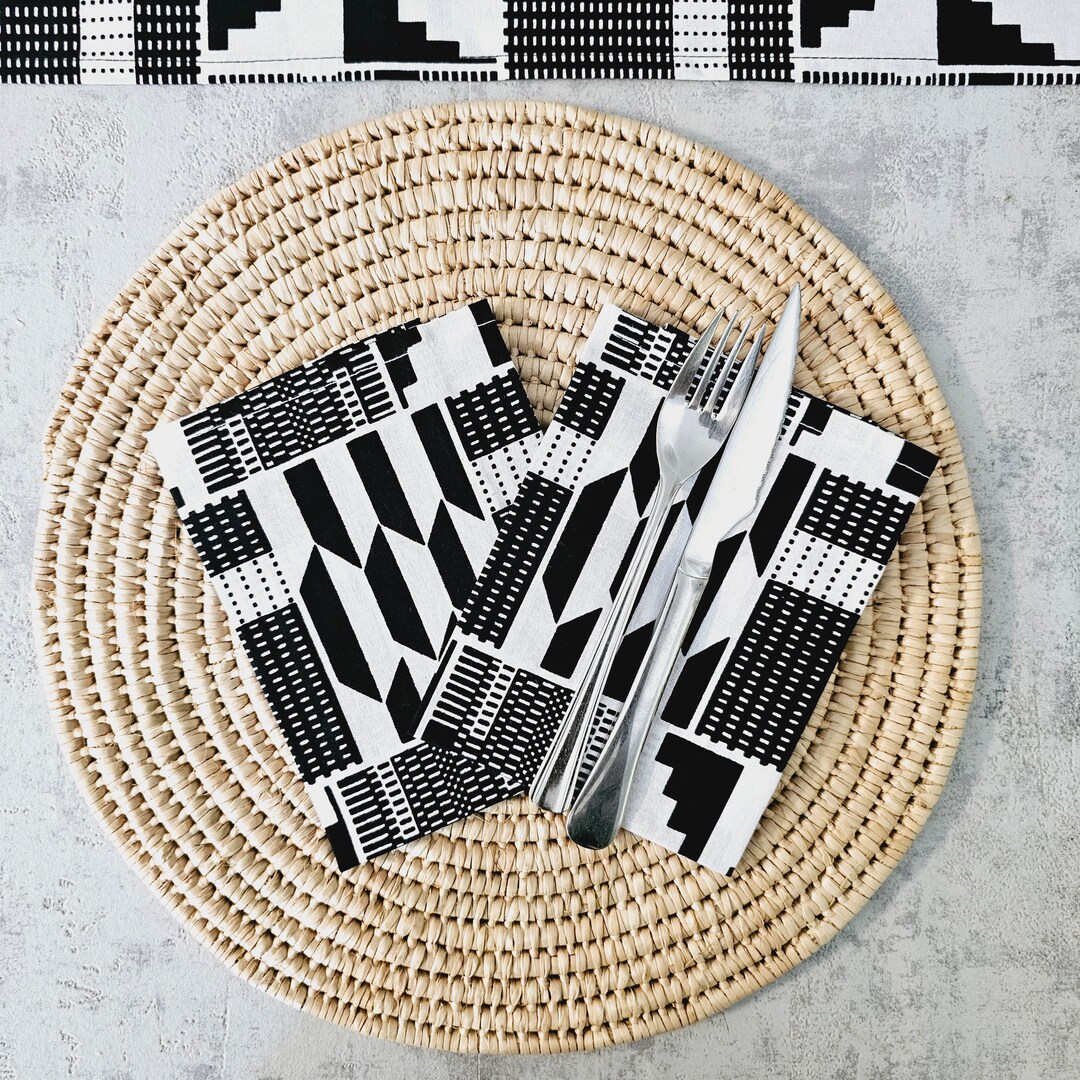 Set of 4 8 Napkins Handmade Bogolan Print 100% Cotton 35x35cm Table ...