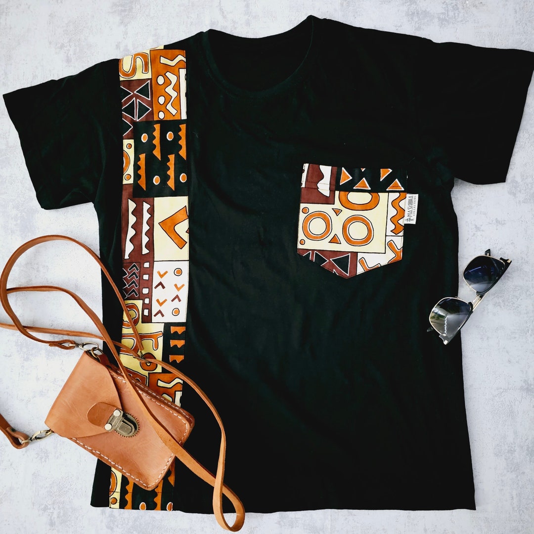 Africa Print Detailed T-shirt | Bogolan Print Detail and Pocket - Etsy