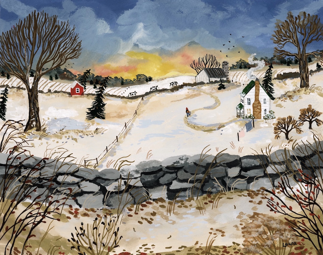Peace | 8x10” Winter Landscape | Folk Art - Etsy