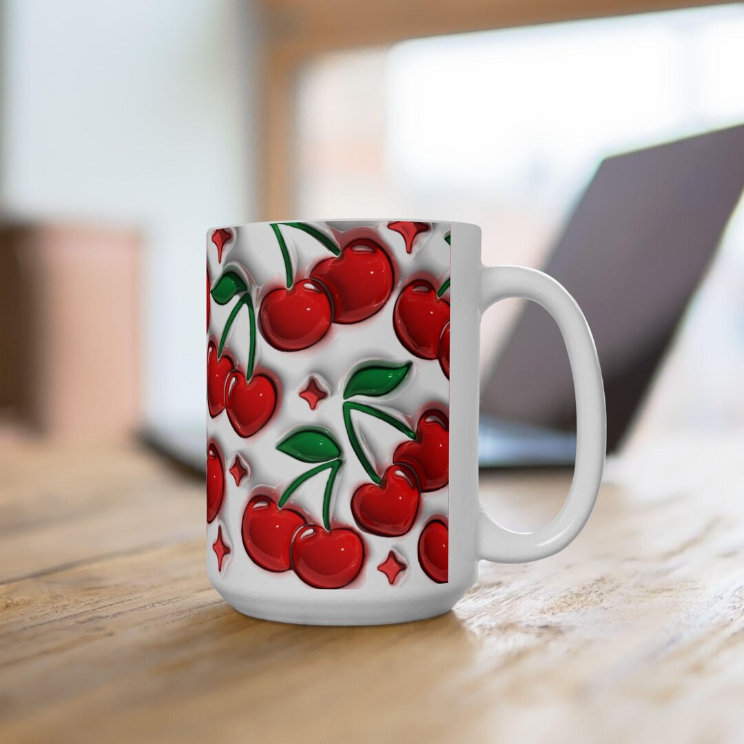 Valentine Cherries Mug, Cherries Coffee Cup, Cherry Kitchen Decor, Red ...