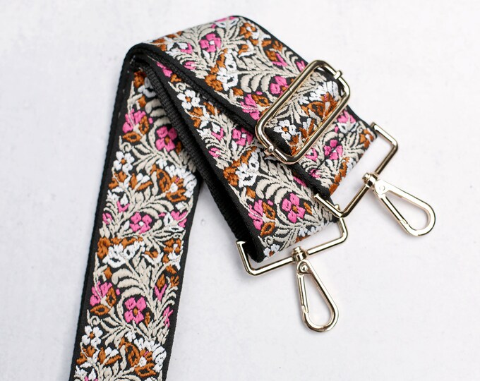 Embroidered Flower Purse Strap, Adjustable Messenger Bag Strap, Guitar ...