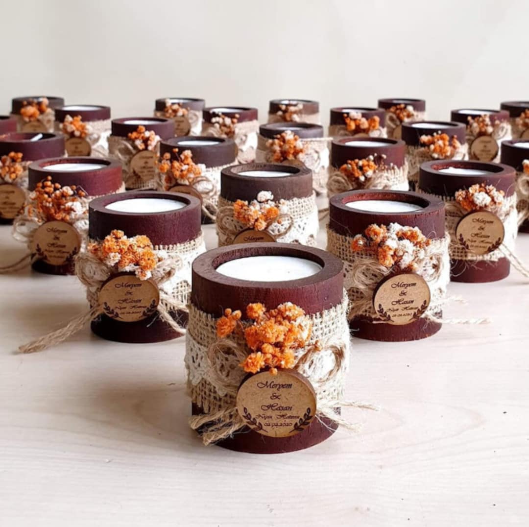 Personalized Wedding Favors for Guests , Wooden Tealight Candle, Rustic ...