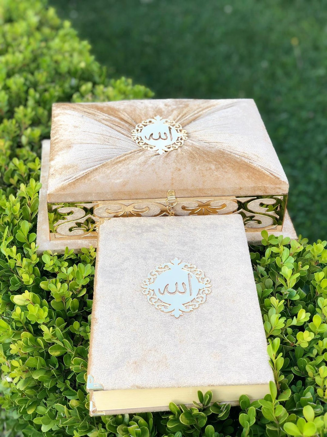 Personalized Velvet Quran Box Pearl Prayer Bead Islamic Gift Set ...