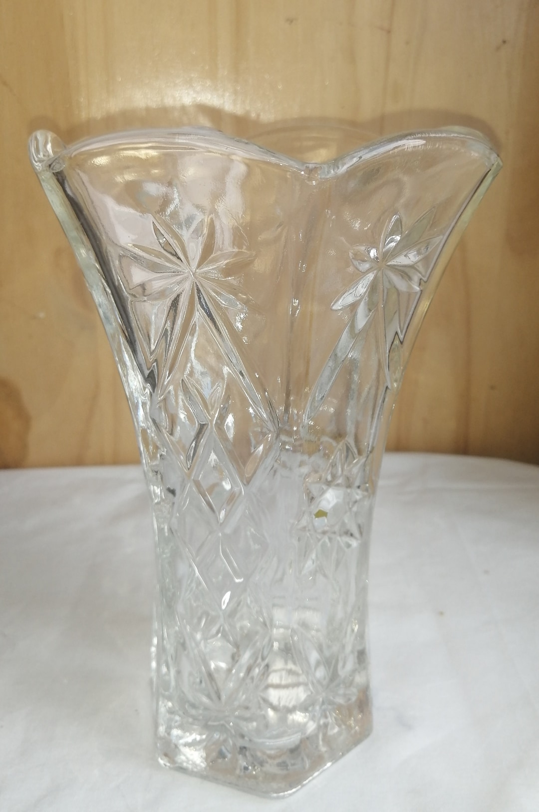Anchor Hocking Pressed Glass Flared Neck Vase - Stars of David - 8 1/2 ...