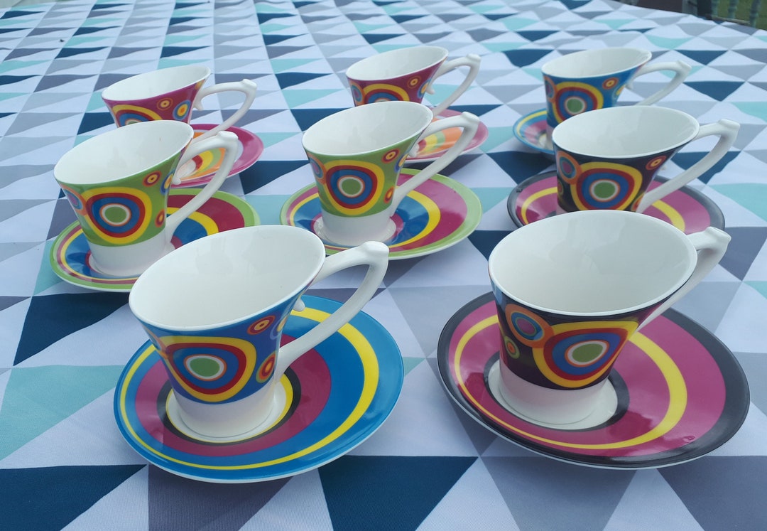 Set of FUNKY and COLORFUL Espresso Cups and Saucers - Etsy