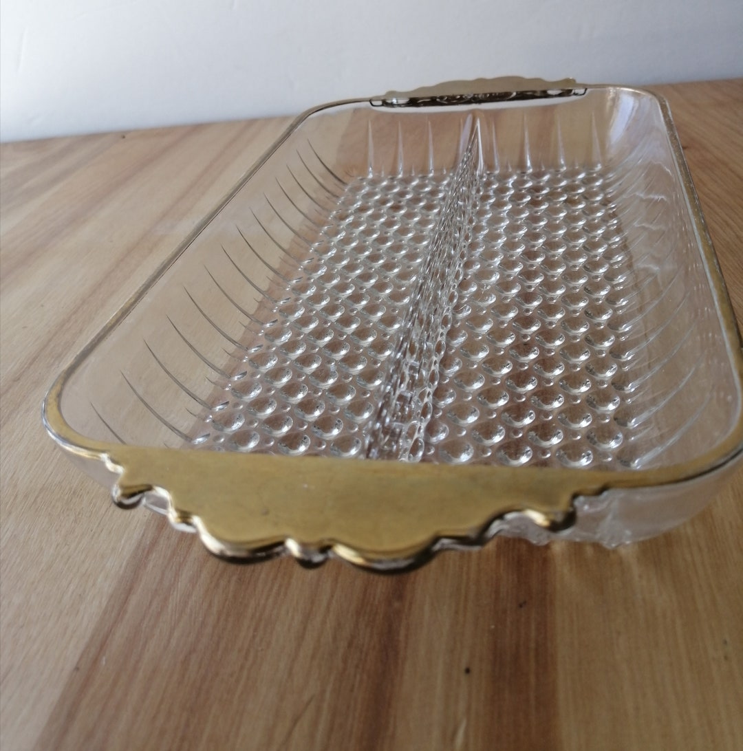 Anchor Hocking Hobnail Ray Scroll Handle Gold Accent - Relish Tray - Etsy