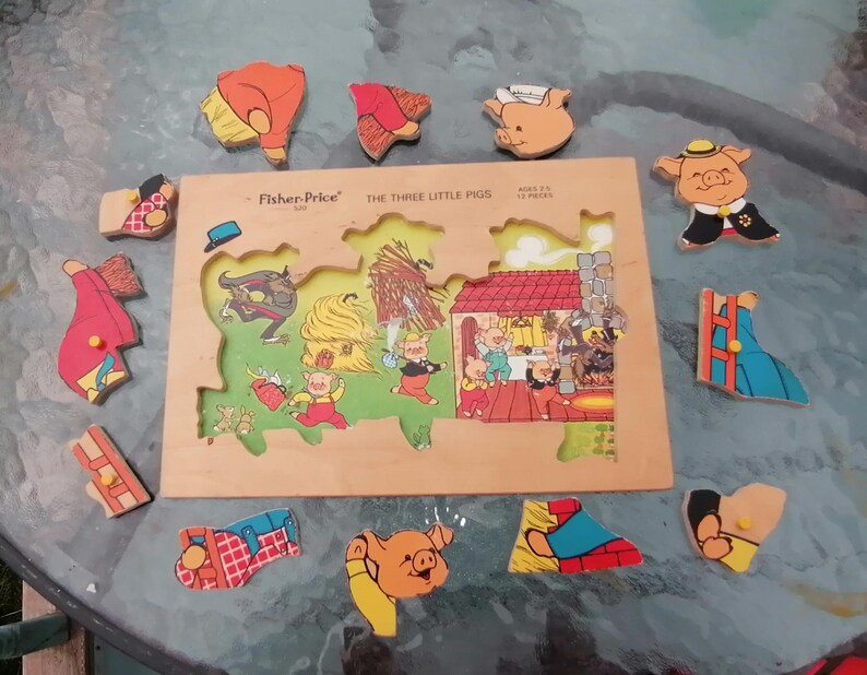 Fisher Price Three Little Pigs Wooden Puzzle for Kids #520 - Etsy