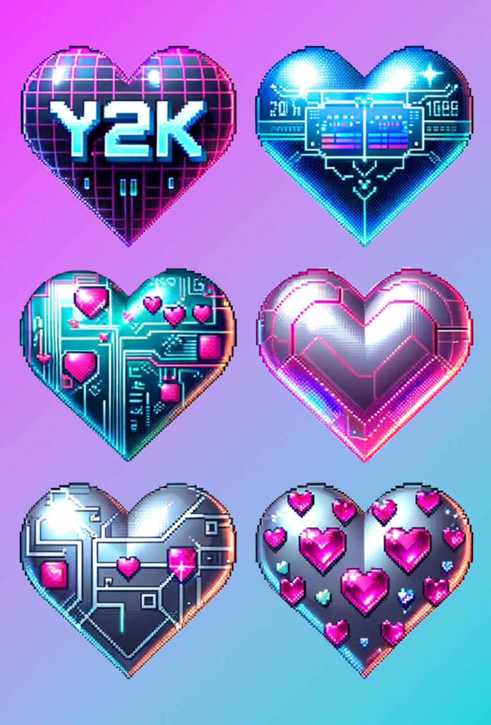 Y2K Neon Heart Stickers for Imessage & Commercial Use - Digital PNG ...