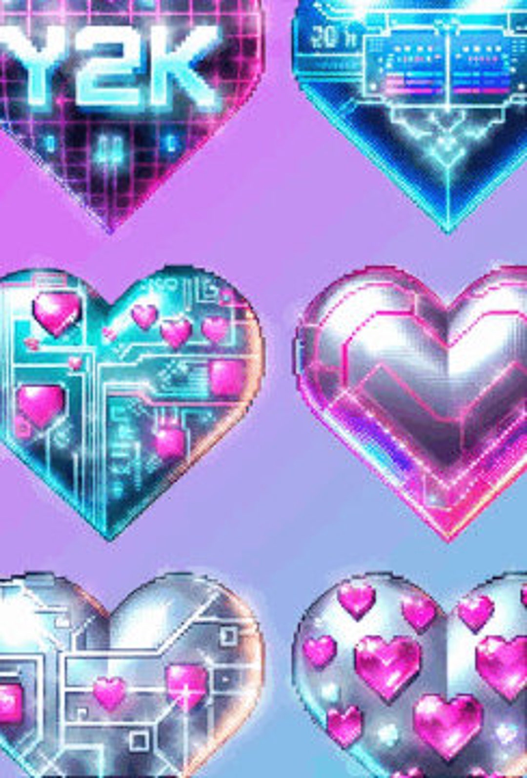 Y2K Neon Heart Stickers for Imessage & Commercial Use - Digital PNG ...