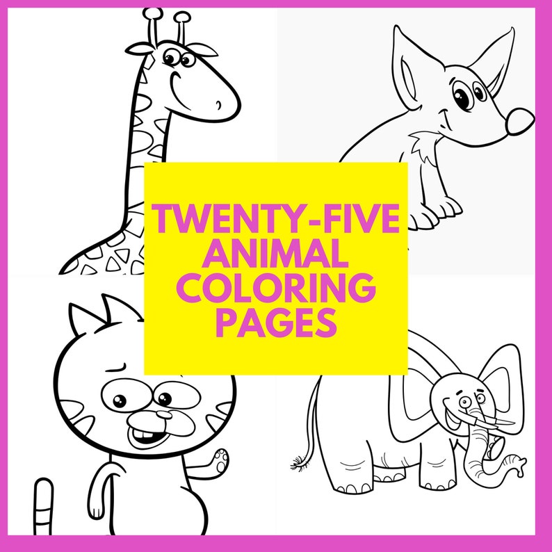 Digital Kids Animal Coloring Pages | 25 Pages | Instant Download ...