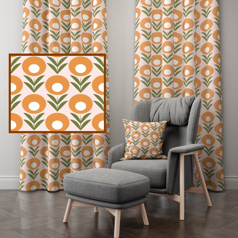 Scandi Retro Pattern Curtains Modern Scandinavian Style | Etsy