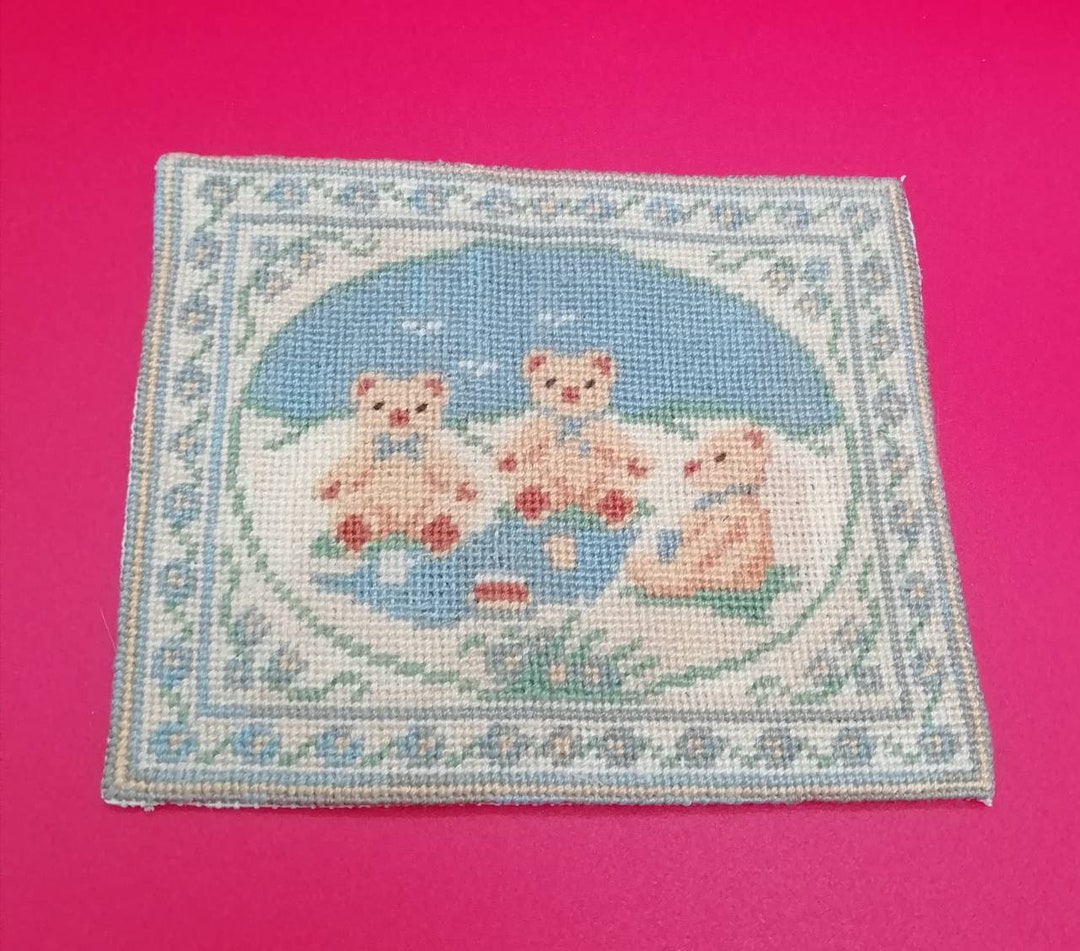 Teddy Bear Carpet Artisan Hand Stitched Embroided Rug Needlepoint ...