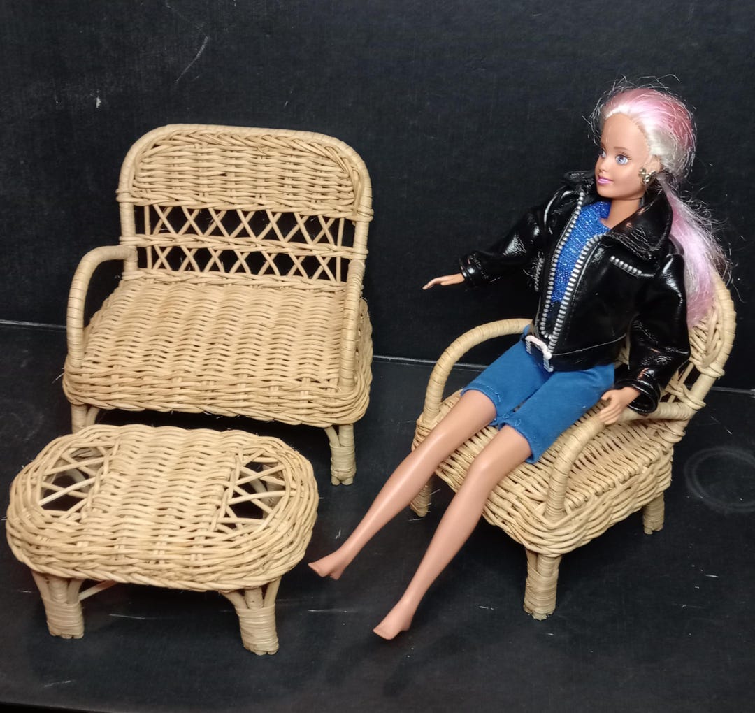 Vintage Wicker's Furniture Set Fleur, Barbie Table, Chair, Bench for ...