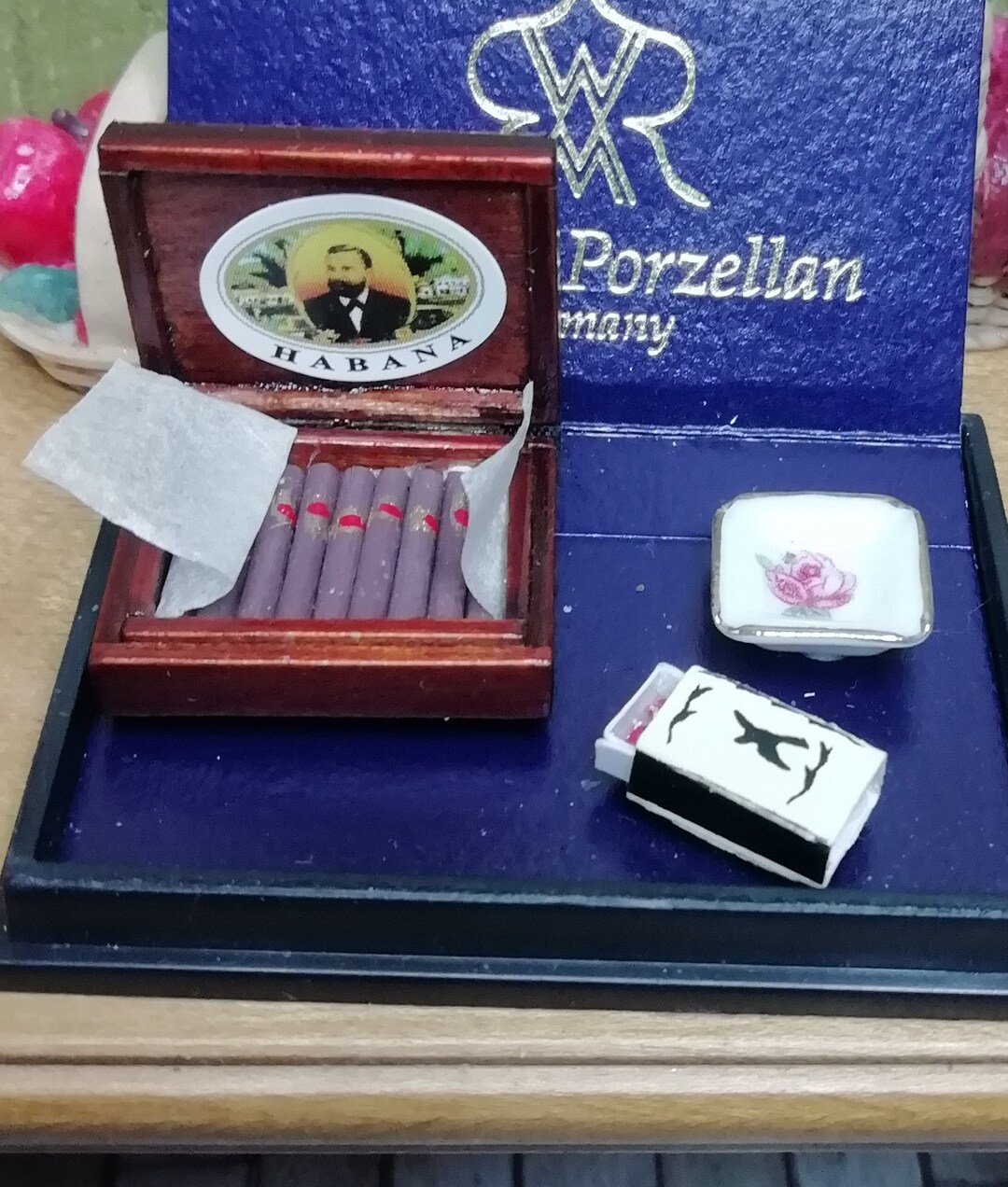 Reutter Vintage Smokers Set, Ash Tray Porcelain, Wooden Box Cigars ...