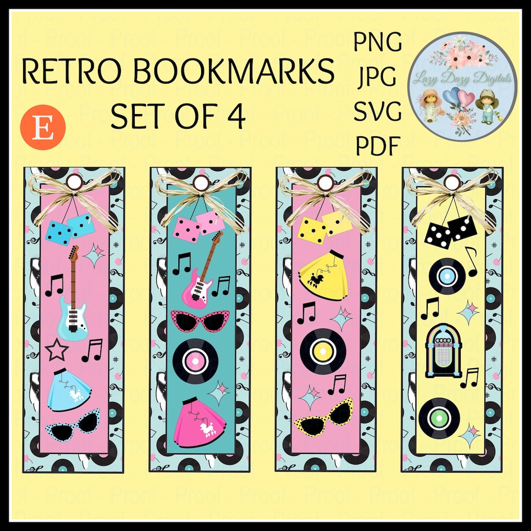 Bookmarks Retro Set of 4 PNG JPG SVG and Pdf Files. Instant - Etsy
