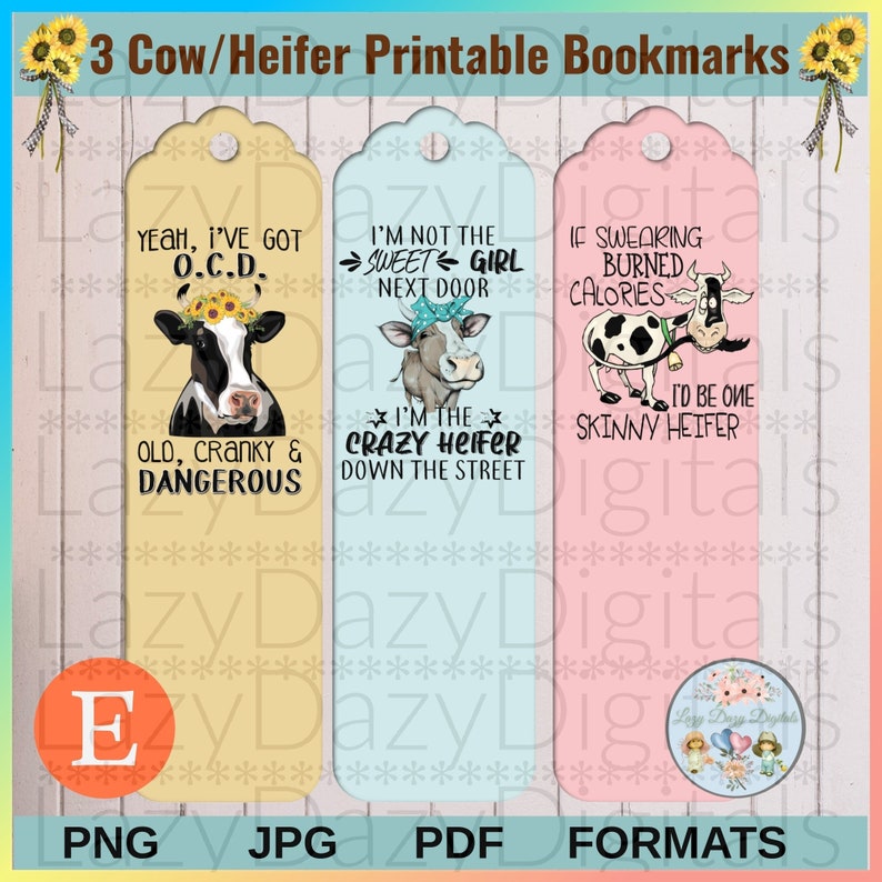 Cow Heifer Bookmark Gift Instant Download, Print, and Gift to Your ...