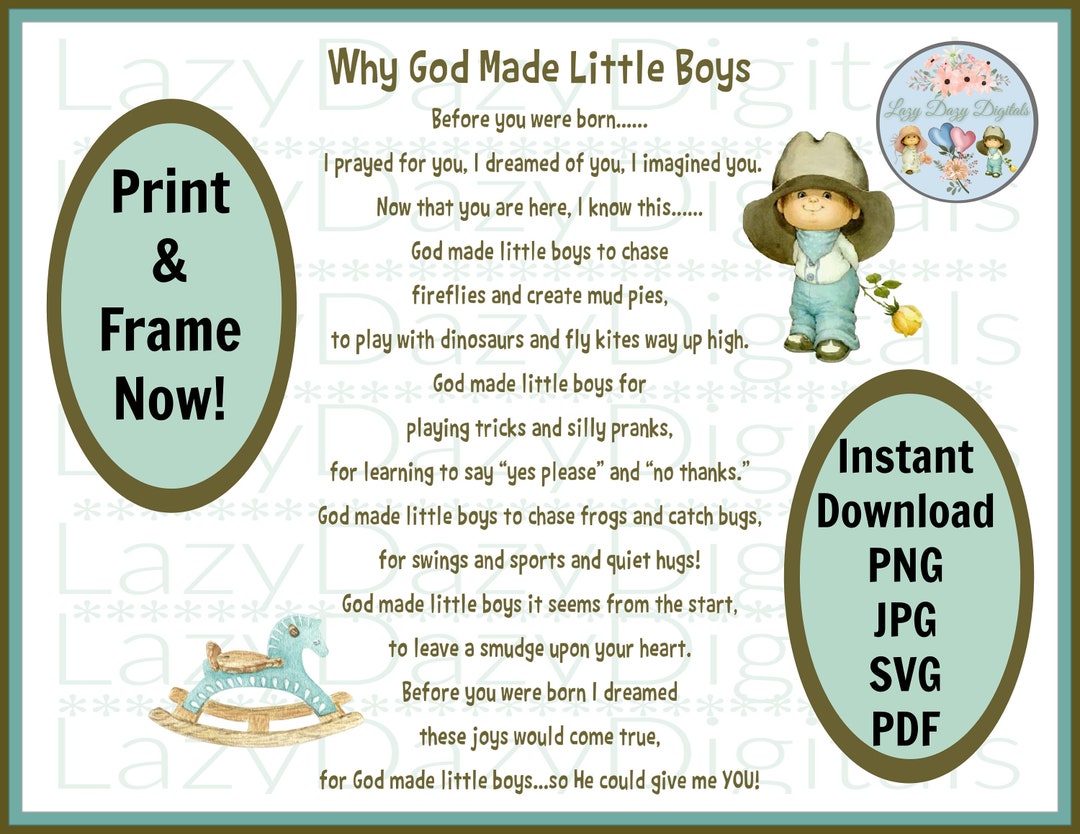 Why God Made Little Boys Digital Download Nursery Printable Baby Boy ...