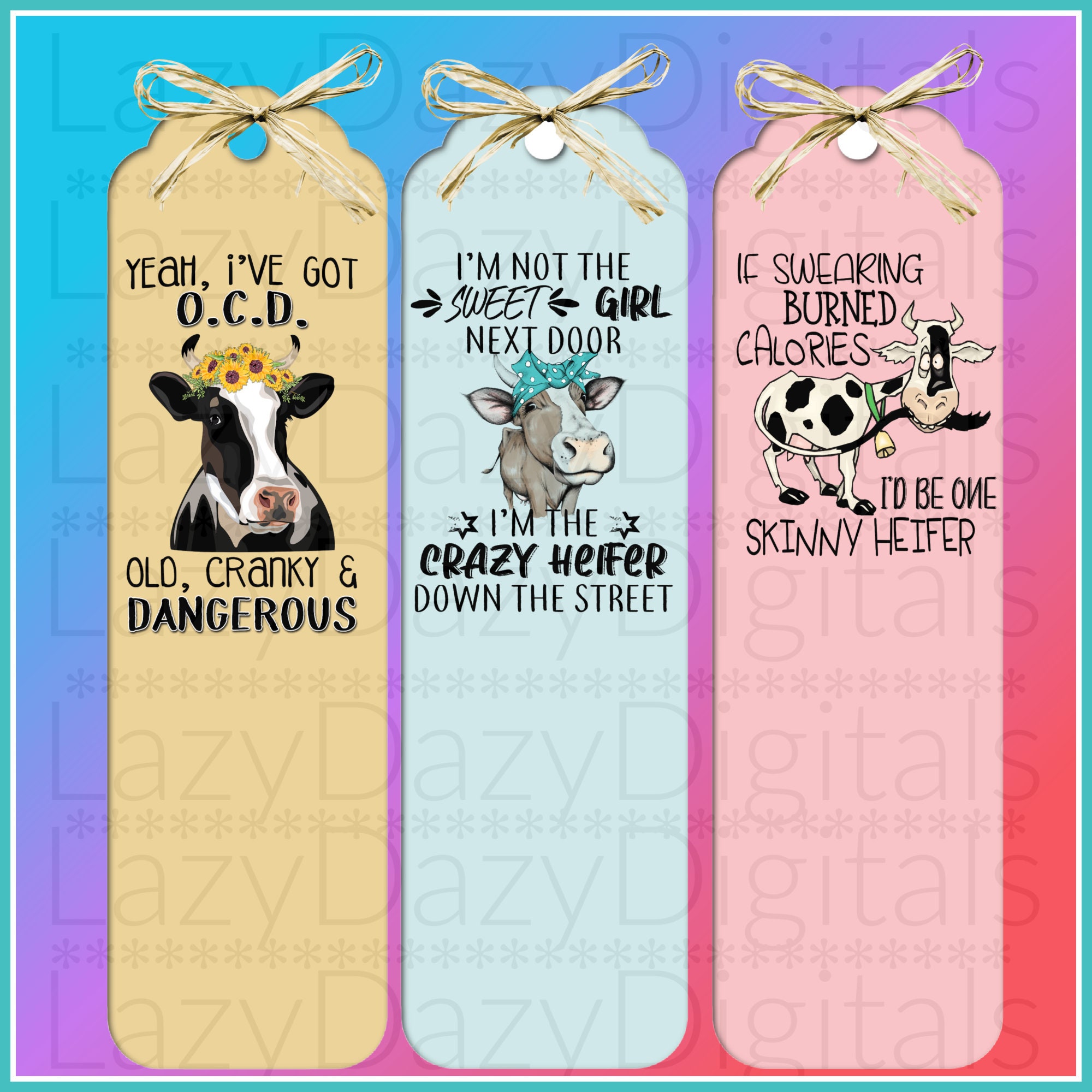 Cow Heifer Pattern Bookmark Printable Set of 3 PNG JPG PDF Instant ...