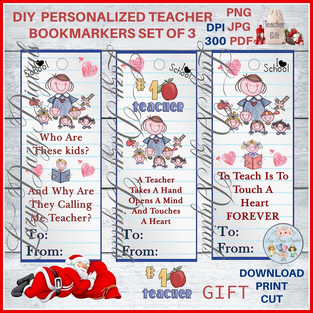 School Teacher Bookmarker Personalized Printable Gift Instant Digital ...