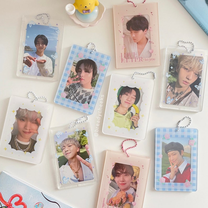 Acrylic Photocard Holder Keychain Love Letter Kpop Pc Holder Pink Beige ...