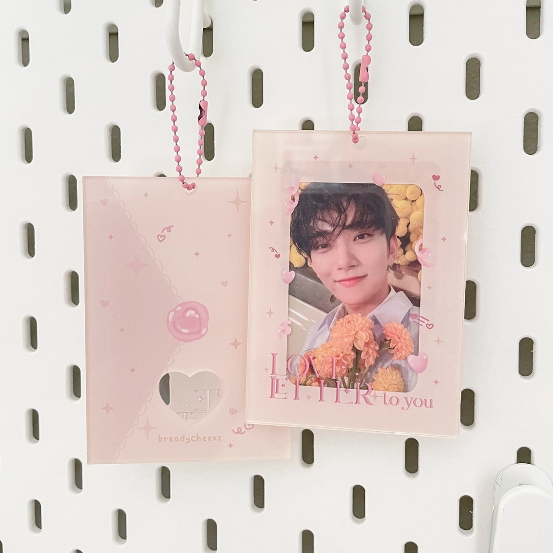 Acrylic Photocard Holder Keychain Love Letter Kpop Pc Holder Pink Beige ...
