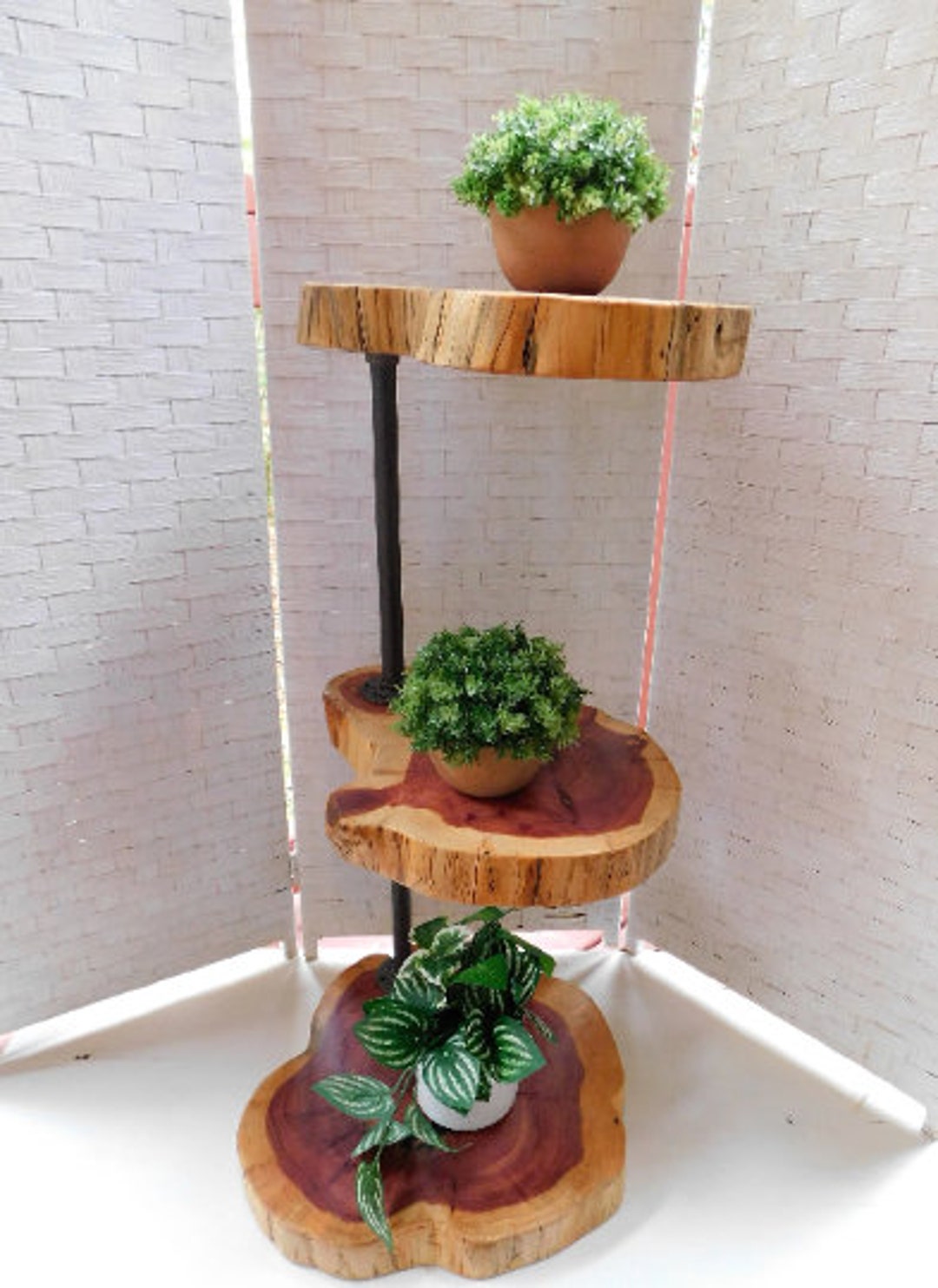Three Tiered Live Edge Cedar Stand, Christmas Village Display Stand ...