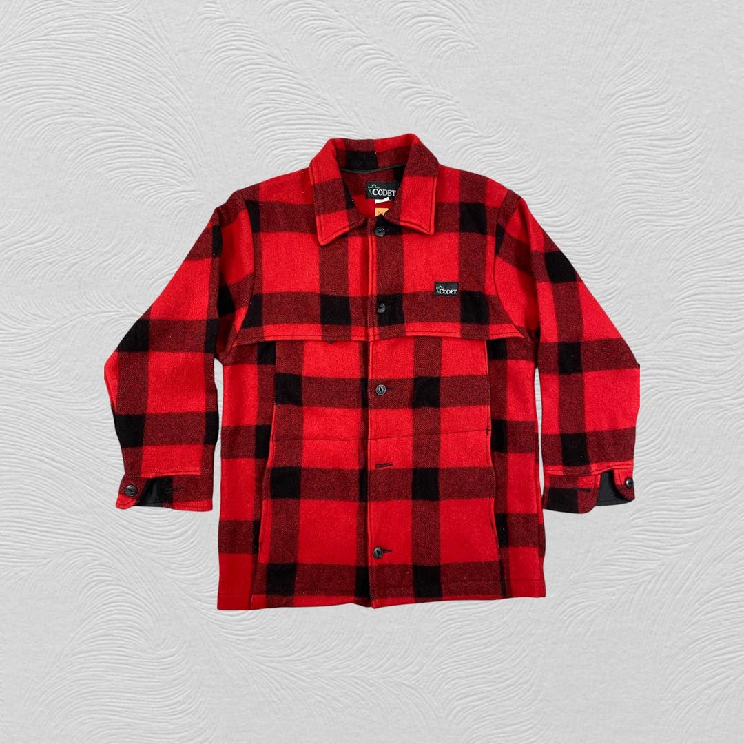 Vintage Codet Red & Black Buffalo Wool Plaid Jacket Thrift Style Jacket ...