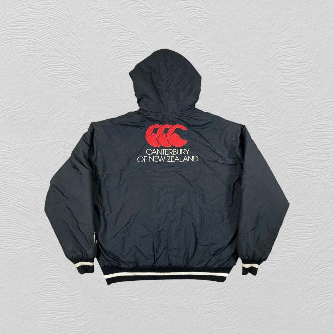 Vintage Canterbury of New Zealand Zipper Puffer Jacket Rugby Black ...