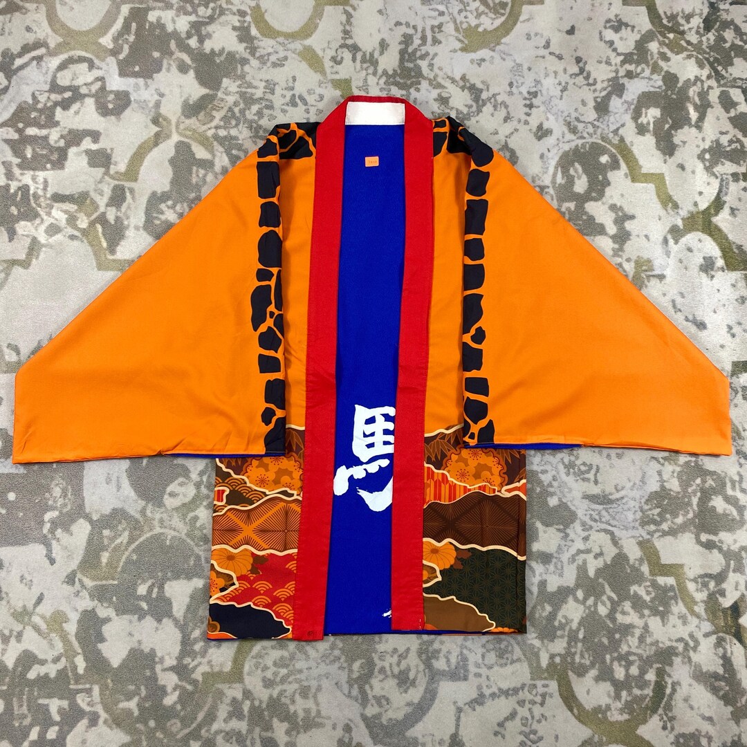 Vintage Japanese Happi Coat Festival Jacket | Orange Blue Kimono Style ...