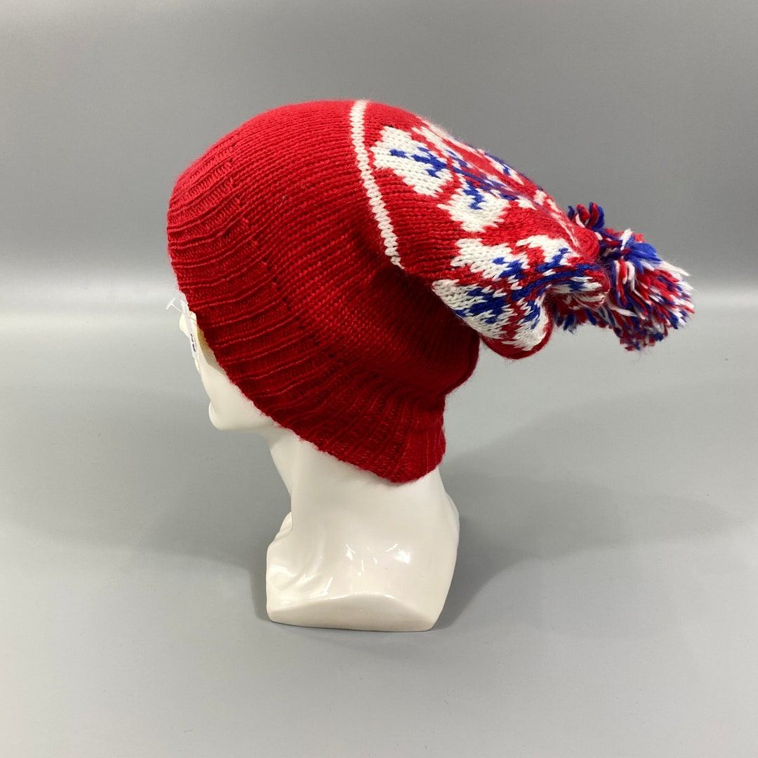 Vintage Winter Snow Cap Beanie Hat With Pom Pom Crochet Hats Knit ...