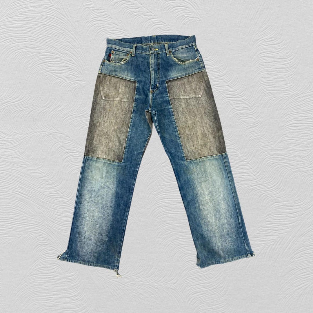 34x30.5 Patchwork Japanese Brand Distressed Vintage Jeans Denim- JN3576 ...