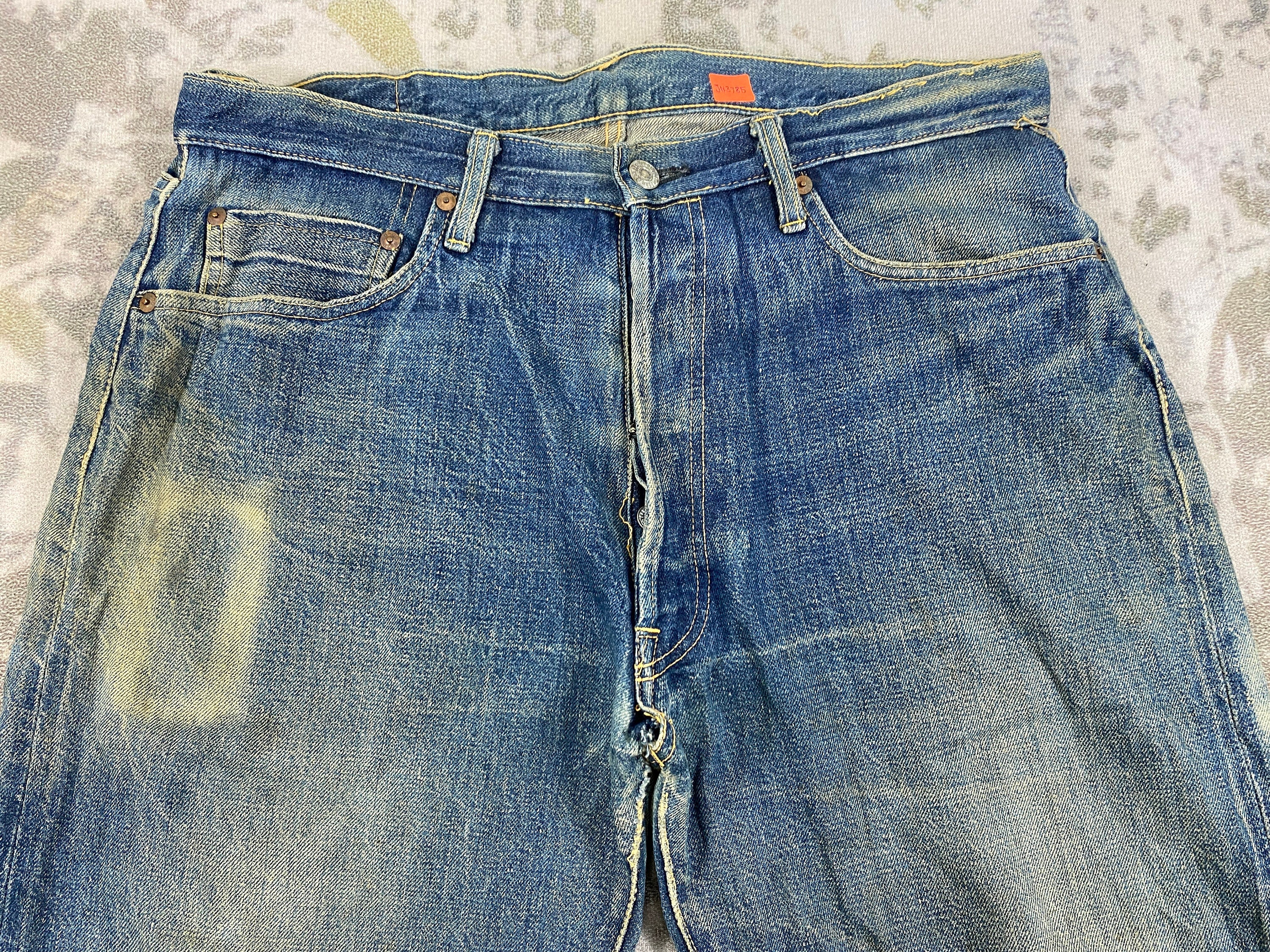 Size 34x34.5 Selvedge Distressed Dirty Blue Vintage Go West Jeans Denim ...