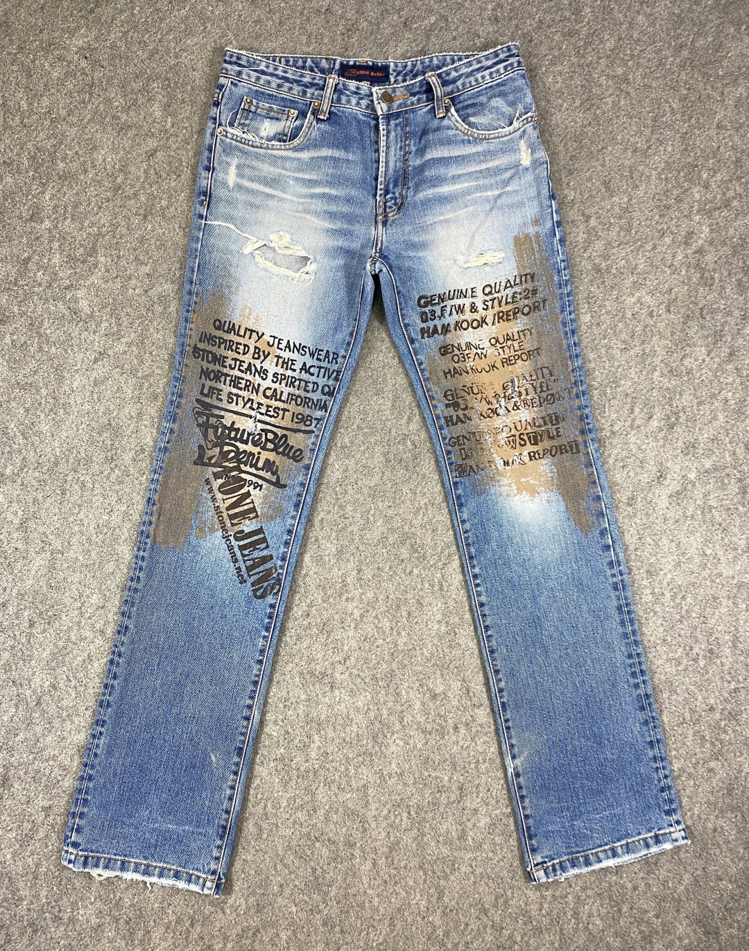 31x32 Faded Blue Wash Vintage Stone Jeans JN3172 Blue Distressed Denim ...