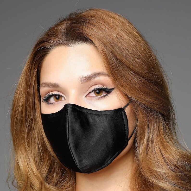 Face Mask Satin Silk With Luxury Rhinestone - Nose Wire & Filter Pocket ...