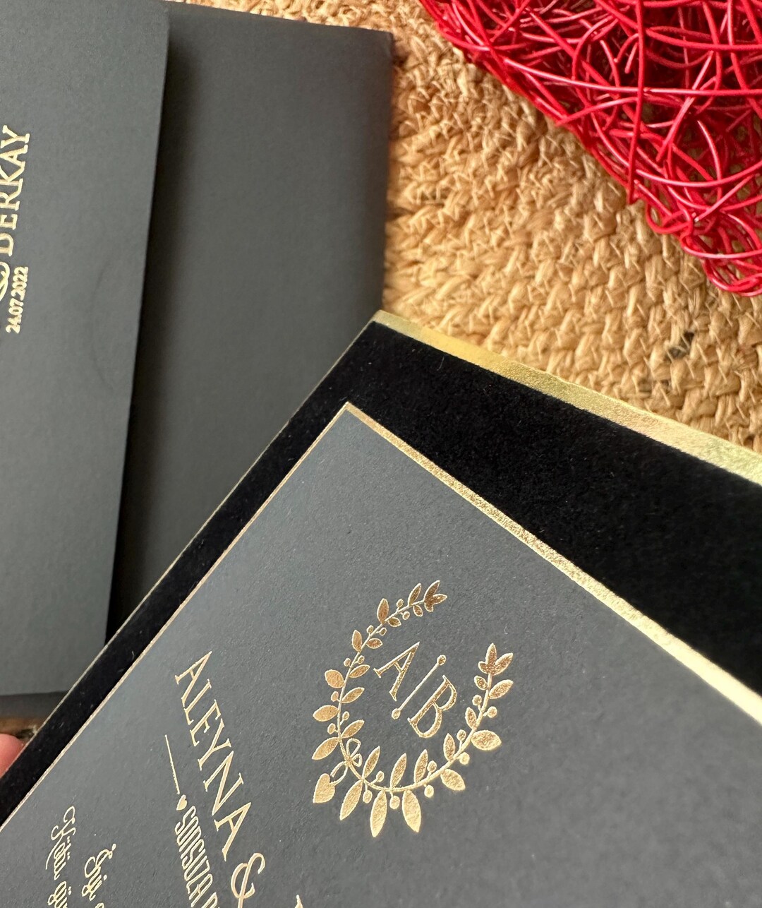 Black Velvet Wedding Invitation, Gold Foil Monogram, Luxury Invite - Etsy