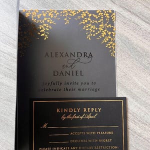 Acrylic Luxury Gold Foil Wedding Invitation and Gold Leaf Black Cover ...