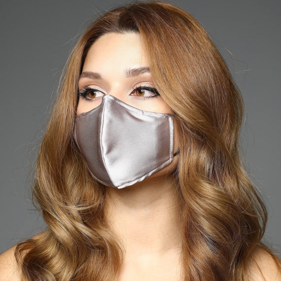 Luxury Silver Grey Satin Silk Face Mask With Anti-fog Nose | Etsy