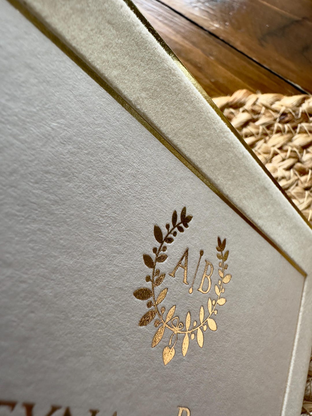 Thick Invitation, Cream Ivory Velvet Frame Gold Foil Wedding Invitation ...