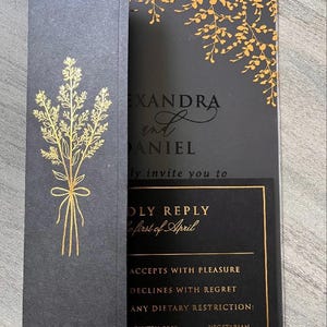 Acrylic Luxury Gold Foil Wedding Invitation and Gold Leaf Black Cover ...