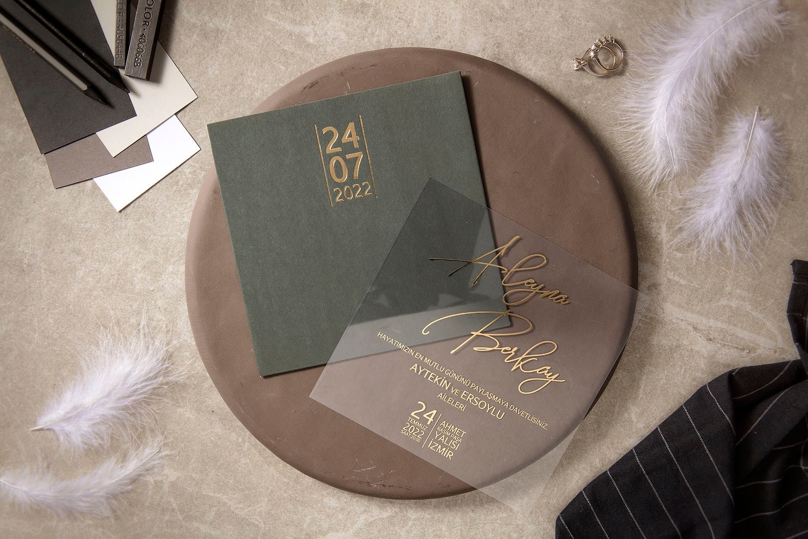 Acrylic Elegant Wedding Gold Foil Invitation and Gold Foil Monogram ...