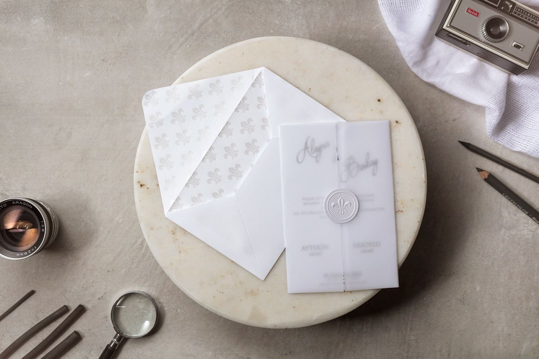 Translucent Vellum Paper Coated White Wedding Invitation Suite and ...
