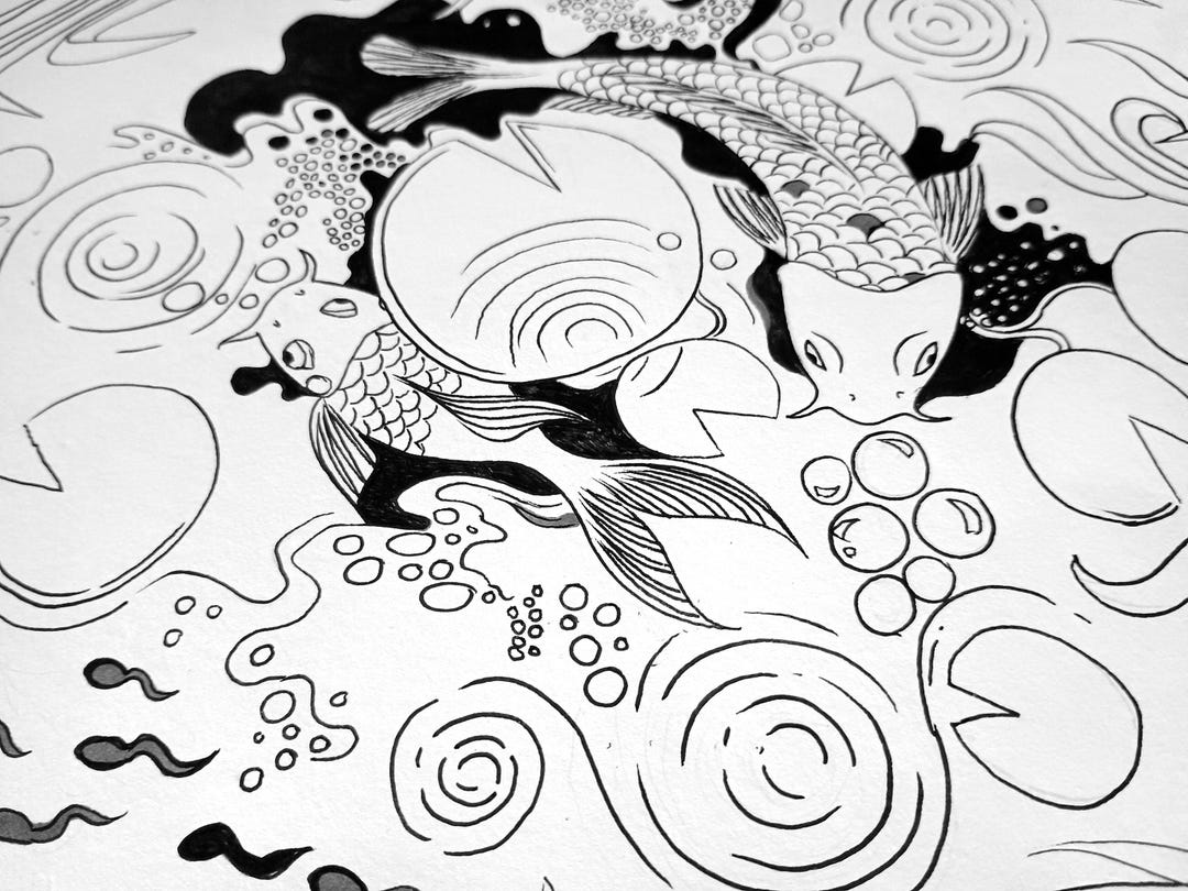 Calming Fish Colour-in Sheet 'pond View'. Illustrated by Artist Laura ...