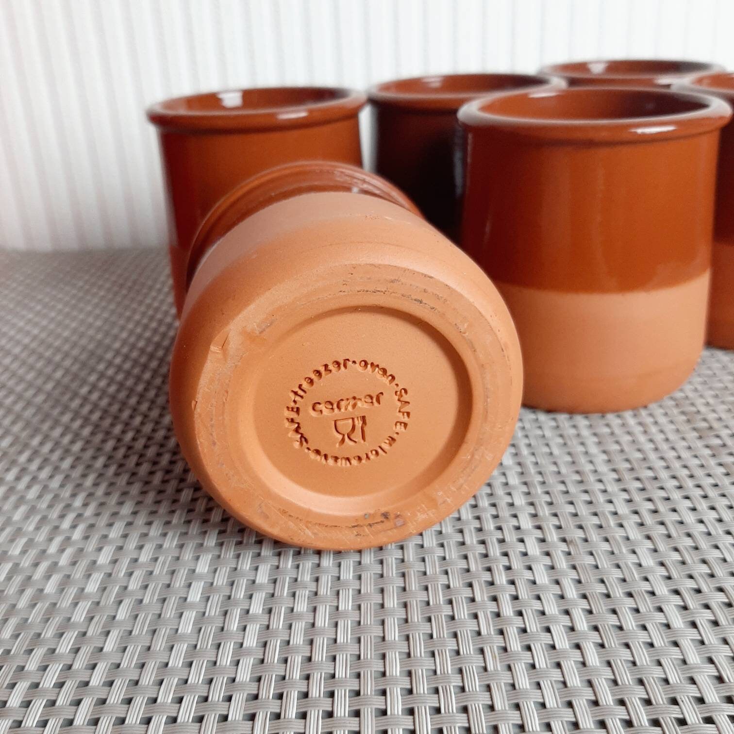 Set of Six Cermer Glazed Terracota Yoghurt Pots Pottery Ramekin Pots ...