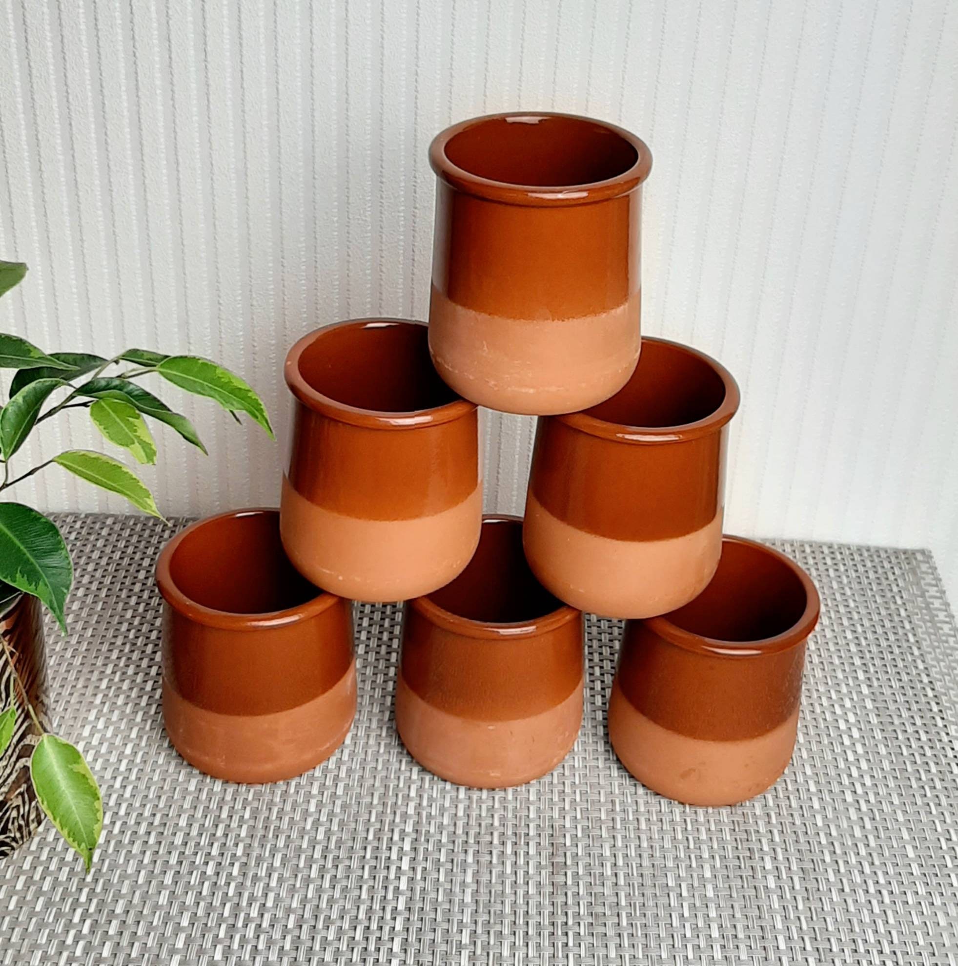 Set of Six Cermer Glazed Terracota Yoghurt Pots Pottery Ramekin Pots ...