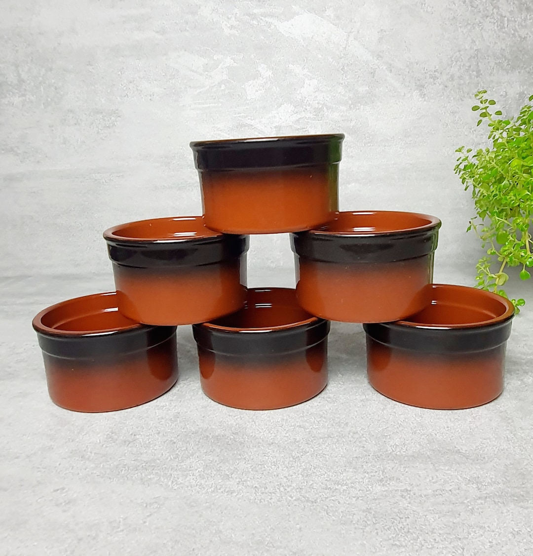 6 X Cermer Glazed Ramekin Pots Terracotta Tapas Dishes - Oven Dessert ...