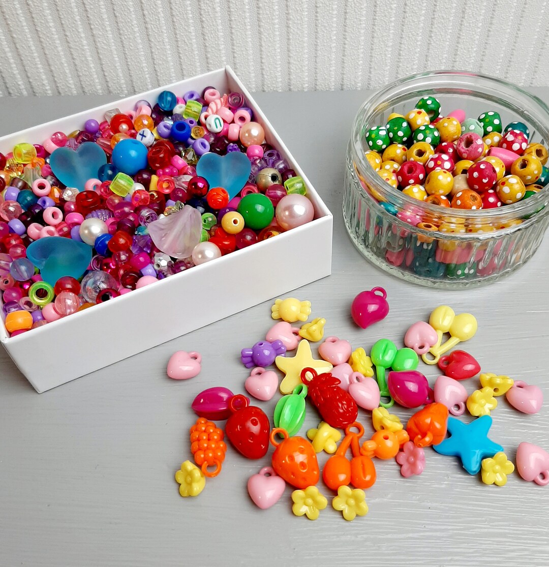 Set of Different Size and Forms Beads - Wood Beads, Plastic Beads ...
