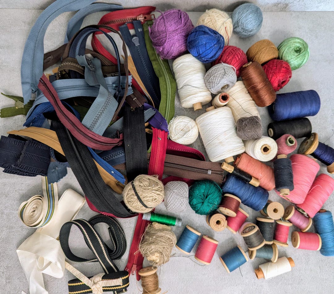 Bundle of Vintage Different Size and Type of Threads, Zippers, Vintage ...