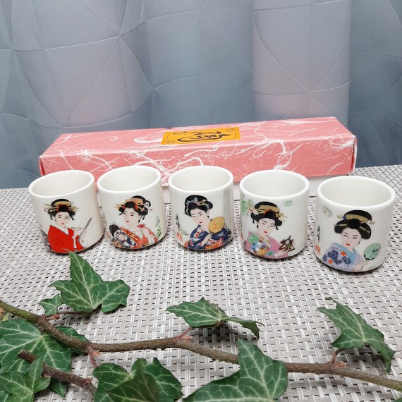 Vintage Geisha Girl Sake Cup Set of Five in Original Box | Etsy
