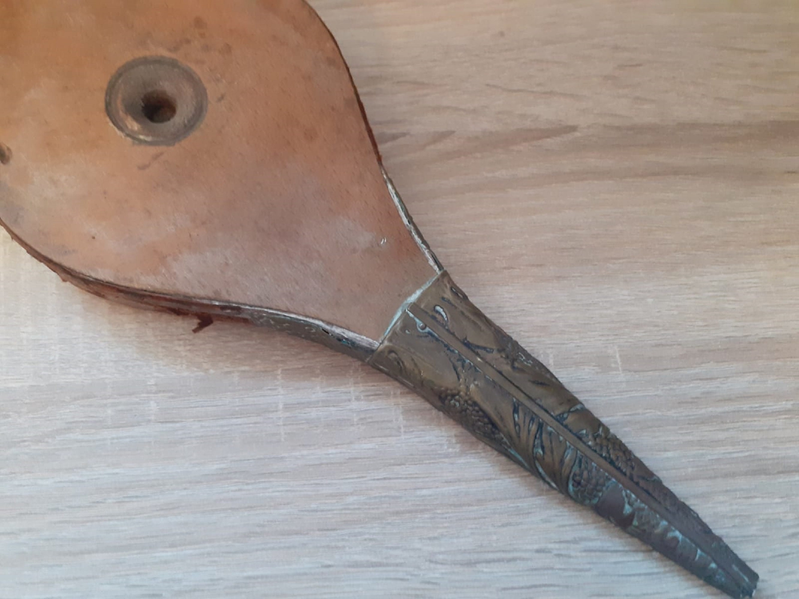 Antique Rare Fireplace Bellows. Brass Relief Over Wood and Leather ...